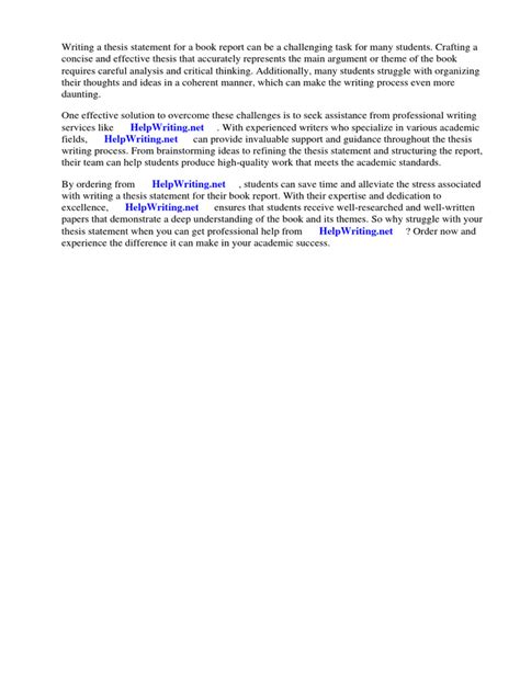 Thesis Statement Book Report Example Pdf