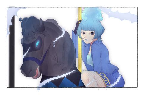 Safebooru 1girl Animification Black Gloves Blue Fire Blue Hair Blue Lips Carousel Closed Mouth