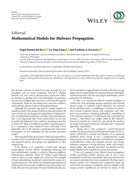 Pdf Mathematical Models For Malware Propagation