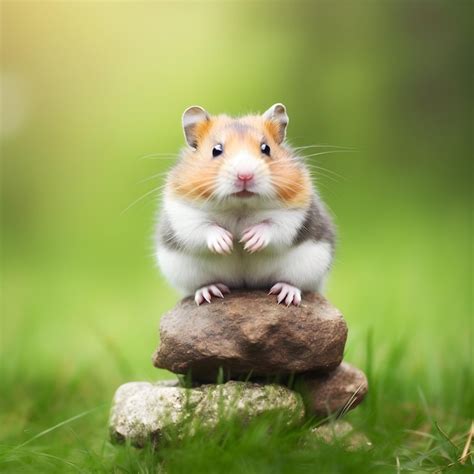 Premium AI Image Cute Hamster Is Sitting On A Pebble Against