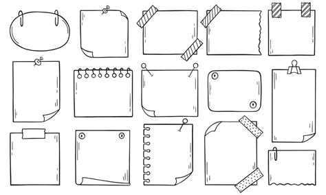 conjunto de doodle de página de papel papel de nota pegajoso con