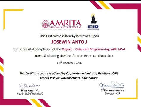 Thrilled To Have Completed My First Certification In Object Oriented