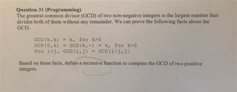 Solved Question 31 Programming The Greatest Common Divisor