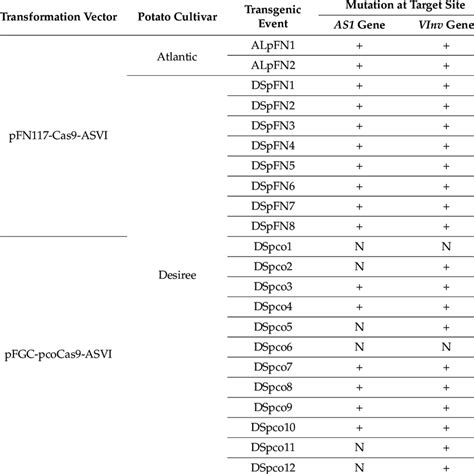 Transgenic Events Created With Two Gene Editing Vectors And The Status