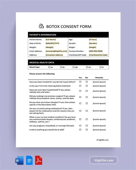 Botox Consent Form Printable And Editable