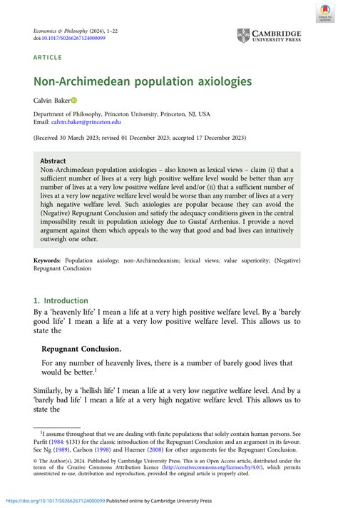 Pdf Non Archimedean Population Axiologies
