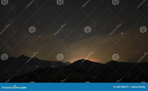 Night Scene With Milky Way And Cloudstransition From Dusk To Night