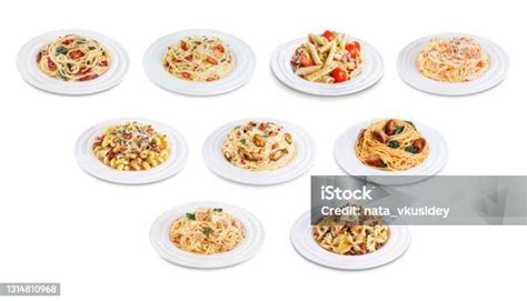 고기 닭고기 베이컨파스타 세트 접시에 새우 참치 홍합 토마토 0명에 대한 스톡 사진 및 기타 이미지 0명 가루로 빻은 건강한 식생활 Istock