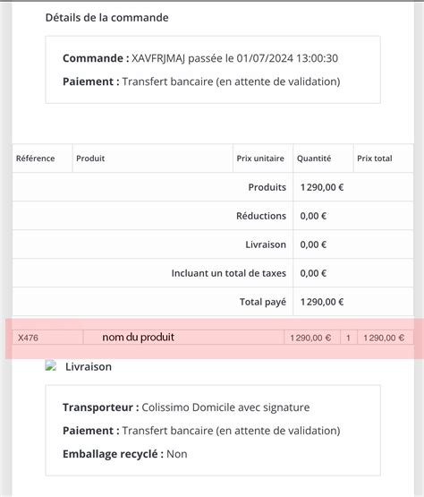 template order confirmation utilisation de prestashop configuration
