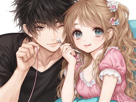 Anime Couple Sitting On A Couch With Headphones On Generative Ai