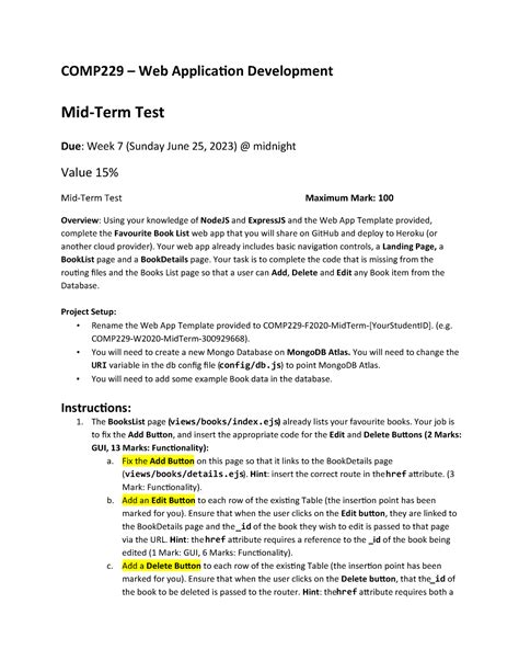 Mid Term Exam S2023 Practical Comp229 Web Application