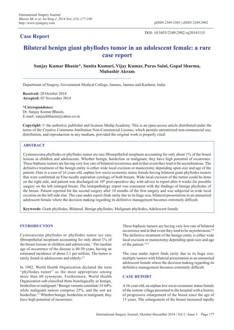 Pdf Bilateral Benign Giant Phyllodes Tumor In An Adolescent Female A