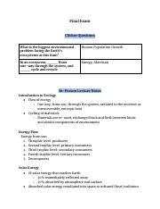 BIO Final Exam Pdf Final Exam Clicker Questions What Is The Biggest Environmental Problem
