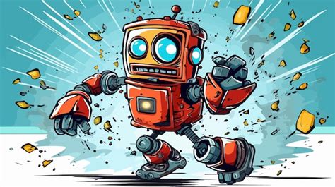 Robot Malfunction Comic Book Cartoon Illustration Premium Ai