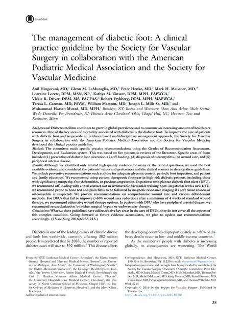Pdf The Management Of Diabetic Foot A Clinical Practice Guideline By