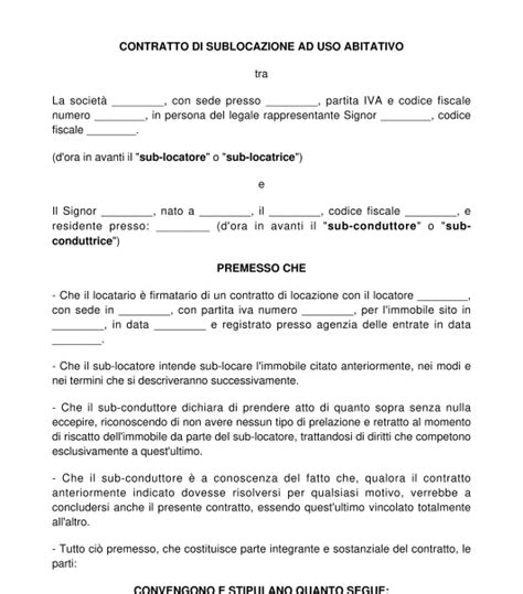 Contratto Di Sublocazione Modello Word E PDF