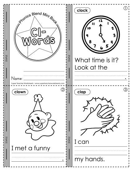 Mini Book Cl Words Printable Phonics Blends Cl Blend Bl Mini Book Pdf