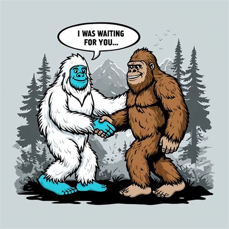 Friendly Yeti And Bigfoot Cartoon Characters Shaking Hands Art Playground