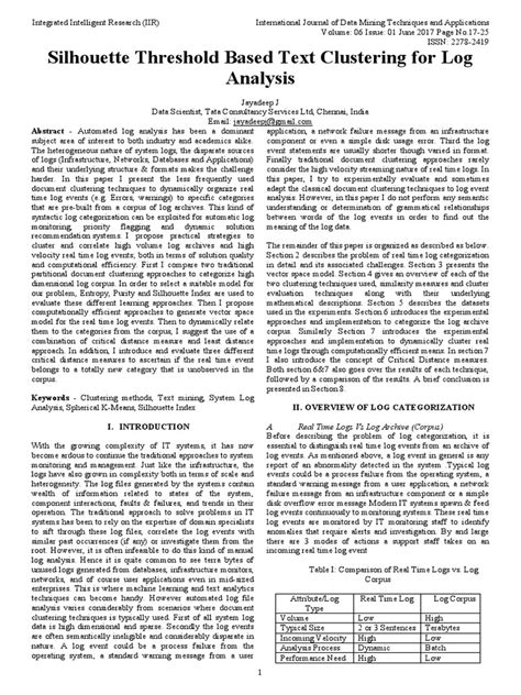 silhouette threshold based text clustering for log analysis download