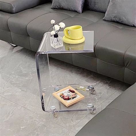 C Shape Acrylic Accent Table With Wheels Sps Furntiure