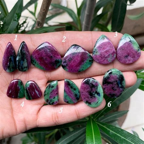 Ruby Zoisite Cabochon Pair Semi Precious Gemstone Etsy