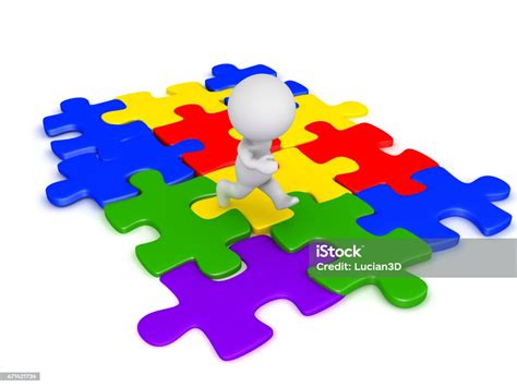 3d 캐릭터 연결 된 직소 퍼즐 조각에서 실행 건축하기에 대한 스톡 사진 및 기타 이미지 건축하기 기업 재무와 산업 다중 색상 Istock