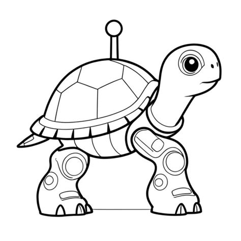 Turtle Robot Line Art White Background Premium Ai Generated Image