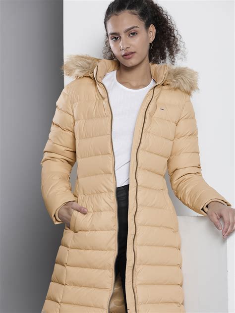 Buy Tommy Hilfiger Women Beige Longline Puffer Jacket With Faux Fur