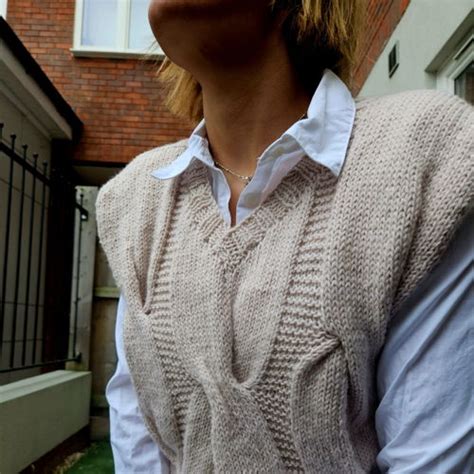 Cable V Neck Sweater Vest Knitting Pattern