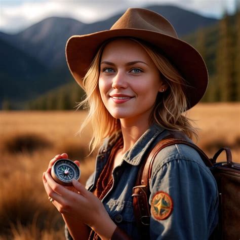 Woman Explorer Smiling And Confident Navigating Exploration With Compass Premium Ai Generated