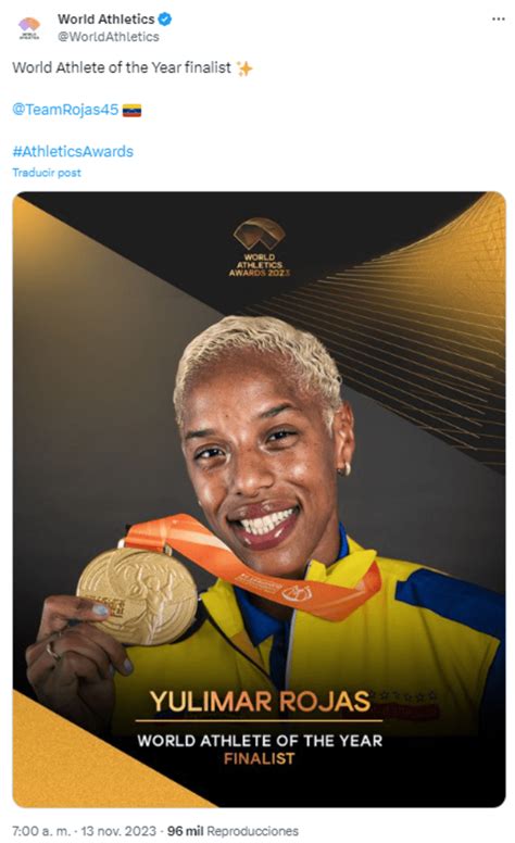 Yulimar Rojas es nominada a Mejor atleta del año del World Athletics