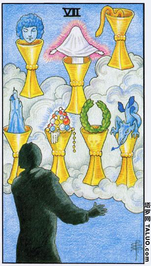 圣杯七 正位 圣杯牌组7号牌 SEVEN of CUPS 牌意解析 塔罗网教你学塔罗牌