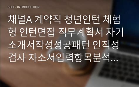 채널a 계약직 청년인턴 체험형 인턴면접 직무계획서 자기소개서작성성공패턴 인적성검사 자소서입력항목분석 지원동기작성요령 자기소개서