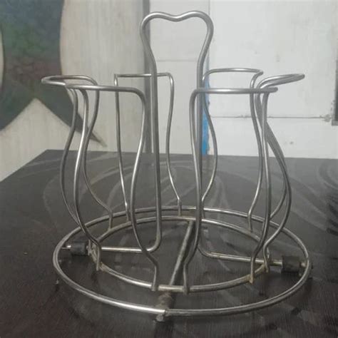 Polished Metallic Gray Stainless Steel Glass Holder For Kitchen Size