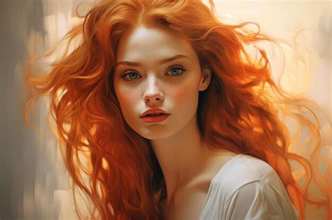 Radiant Redhead Beauty With Flowing Hair Premium Ai Generated Image
