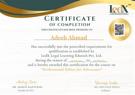 Got A Certificate Of Completion In “professional Ethics For Advocates