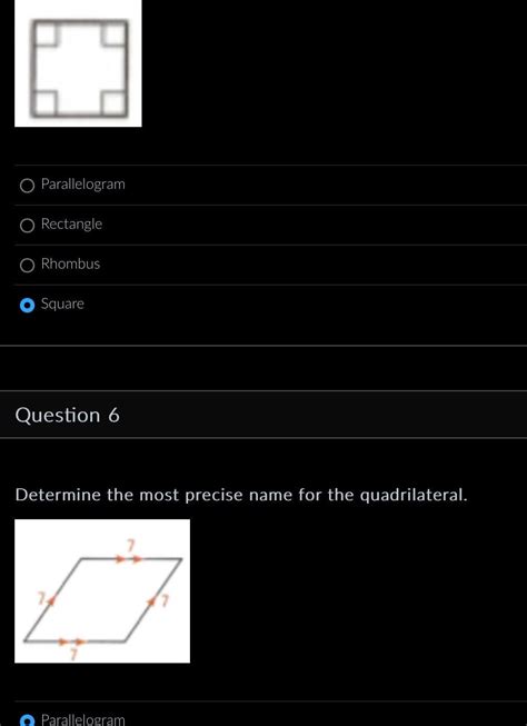 Answered 7 O Parallelogram Rectangle Rhombus Square Question 6 Kunduz