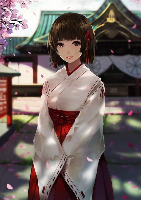 1170x2532px Free Download Hd Wallpaper Anime Anime Girls Short Hair Brunette Kimono