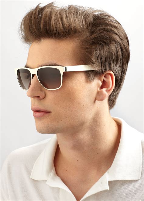 Saint Laurent Metal Rectangular Sunglasses In White For Men Lyst