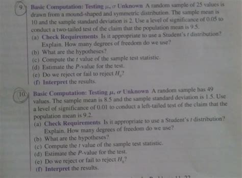 Solved 9 Basic Computation Testing μ σ Unknown A Random