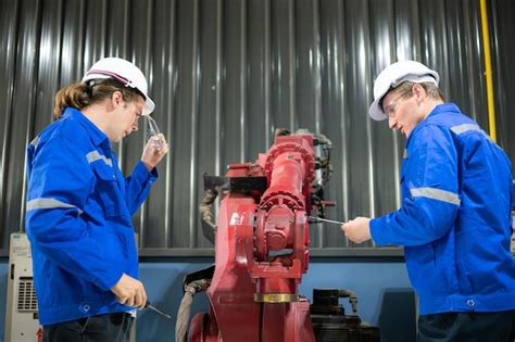 Both Of Engineers Working Together In A Robotic Arm Factory Robotic Arm