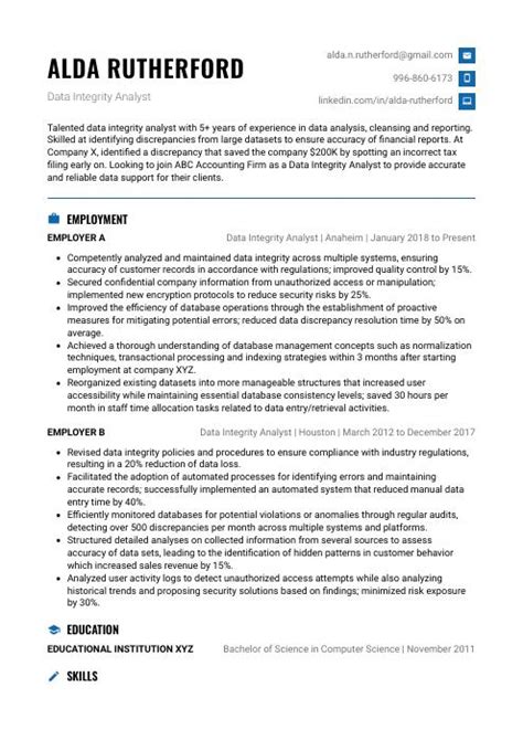 Data Integrity Analyst Resume Cv Example And Writing Guide