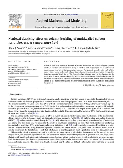 Pdf Nonlocal Elasticity Effect On Column Buckling Of Multiwalled Carbon Nanotubes Under