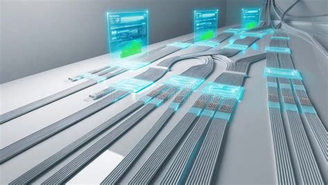 Futuristic Data Hub With Broadband Cables Glowing Circuits And Holographic Data Visualization
