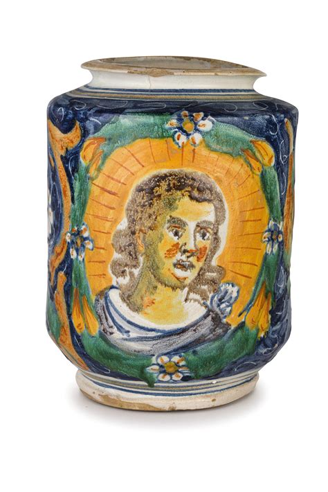 IMPORTANTE COPPIA DI ALBARELLI IN MAIOLICA POLICROMA FORNACE DI