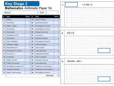 Key Stage 2 Ks2 Sats Practice Paper Arithmetic Teaching Resources