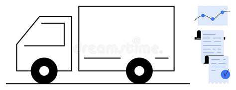 Delivery Truck With Graph And Documents Symbolizing Logistics And Progress Stock Illustration