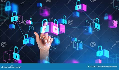 Woman Finger Touch Lock Icons Cybersecurity And Data Protection Hud Stock Image Image Of