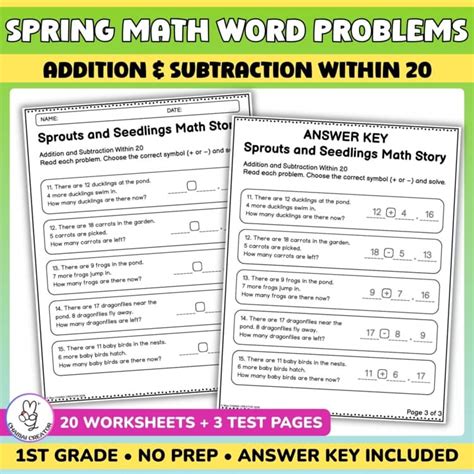 Spring Math Word Problems Within 20 Addition And Subtraction Worksheets