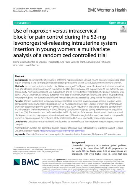 Pdf Use Of Naproxen Versus Intracervical Block For Pain Control